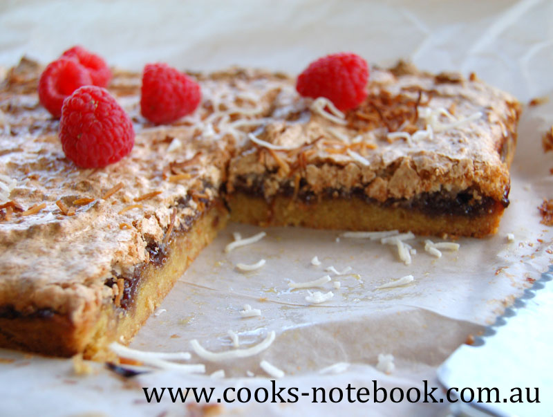 Recipe: Raspberry coconut slice - www.cooks-notebook.com.au
